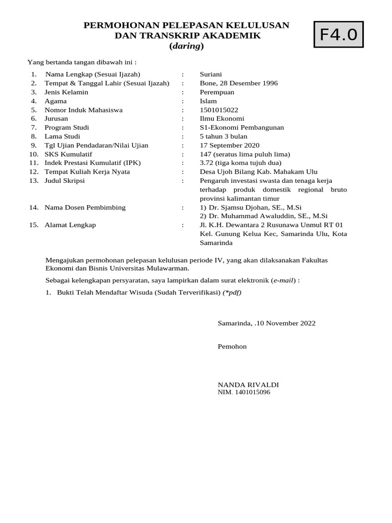 Suriani Form Pelepasan | PDF