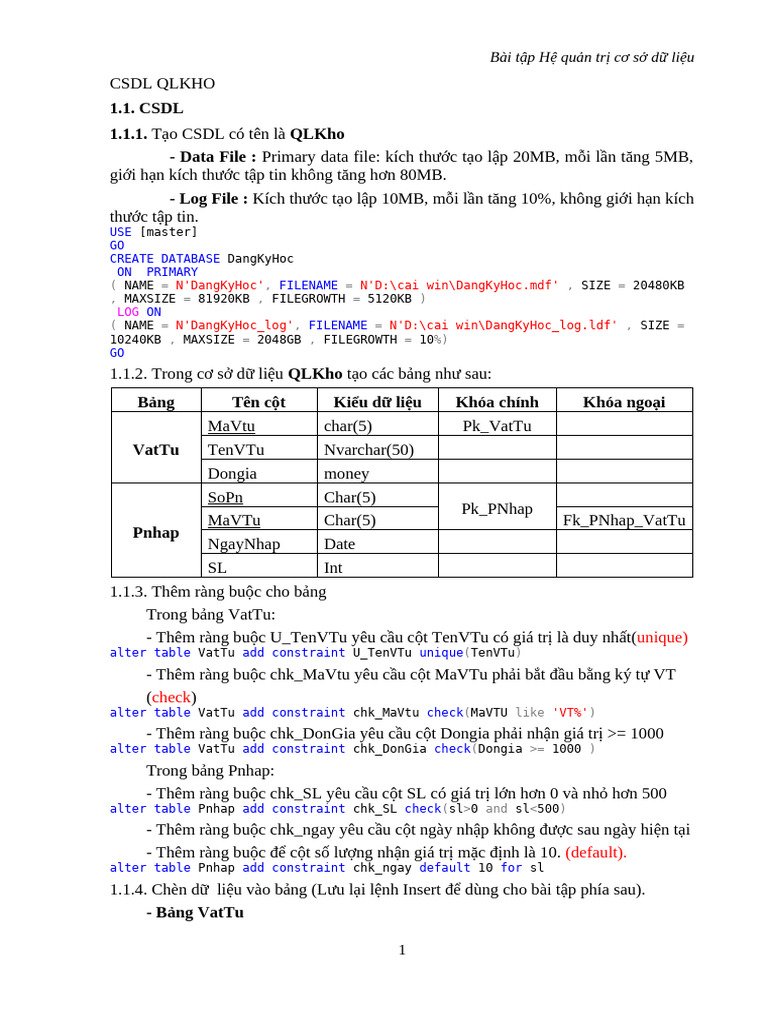 BaiTapTongHop SQL | PDF