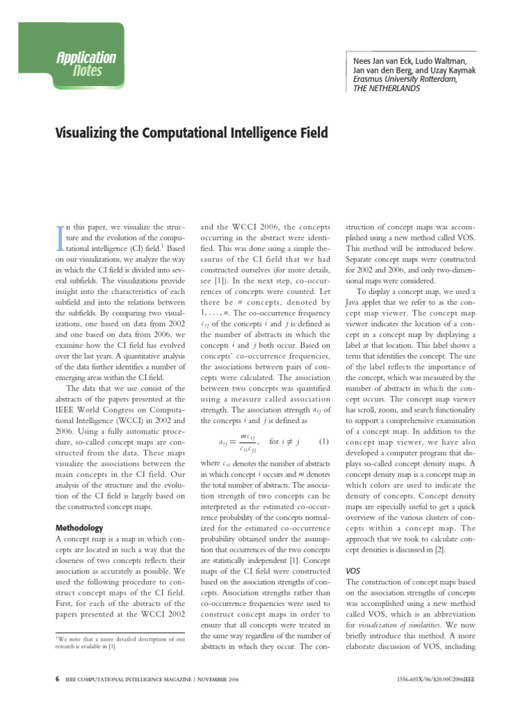 Visualizing The Computational Intelligence Field Application Notes Pdf