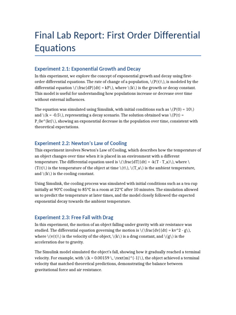 Final_Lab_Report_First_Order_Differential_Equations | PDF