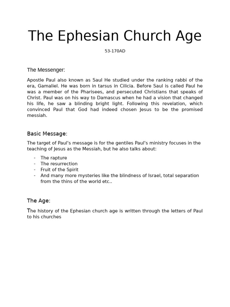 The Ephesian Church Age | PDF