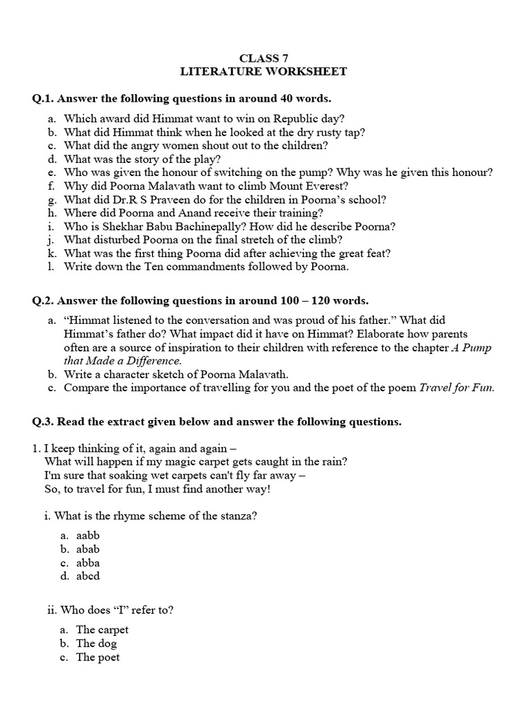 Literature Revsion Class 7 | PDF | Poetry
