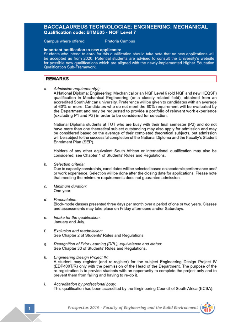 BTech Eng Mechanical 2019 | PDF