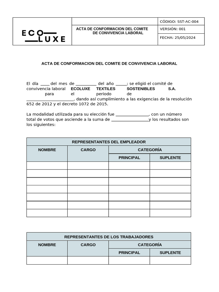Acta de Conformacion Del Comite de Convivencia Laboral | PDF