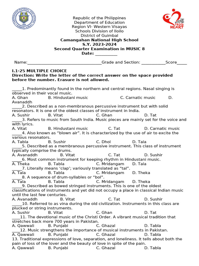 Grade 8 3rd Quarter Exam | PDF | Performing Arts | Foreign Language Studies