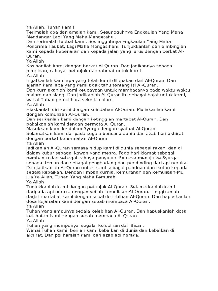 Doa Khatam Al-Quran Versi BM | PDF