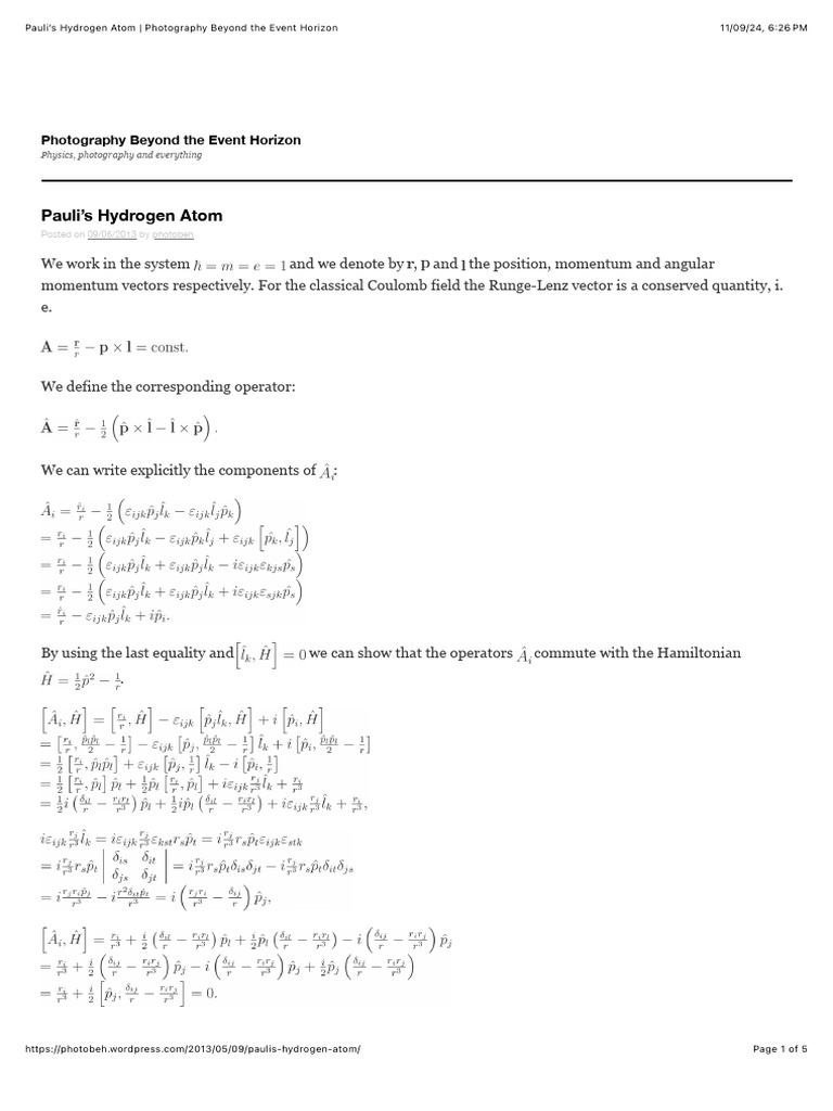 Pauli's Hydrogen Atom - Photography Beyond The Event Horizon | PDF ...