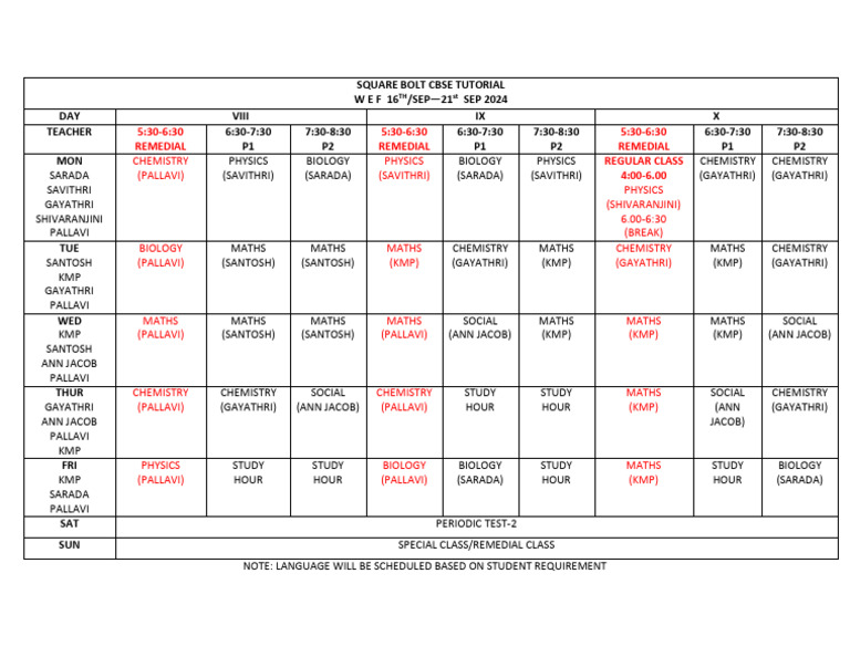 Time Table 16TH-21ST September | PDF | Physical Sciences | Natural Sciences