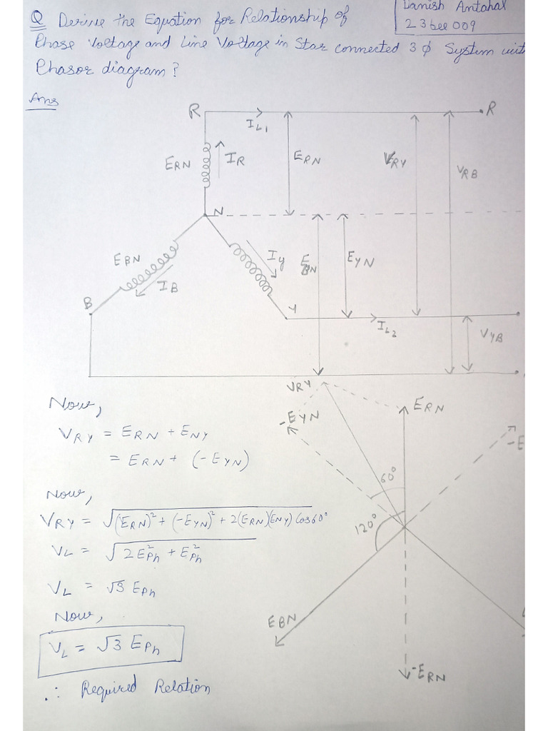 Relation Between Line Voltage and Phase Voltage in Star 3 Phase | PDF