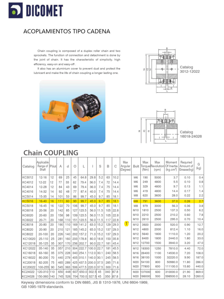 FICHA TECNICA ACOPLAMIENTO DE CADENA | PDF