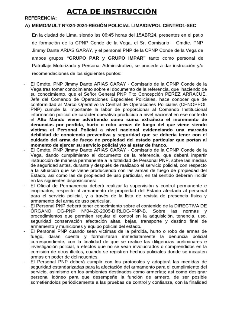 Acta de Instruccion Memo Mult Ot 955 | PDF