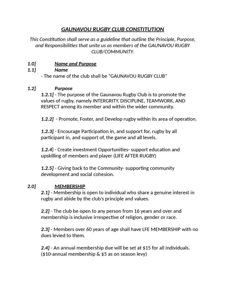 Gaunavou Rugby Club Constitution | PDF | Committee | Government