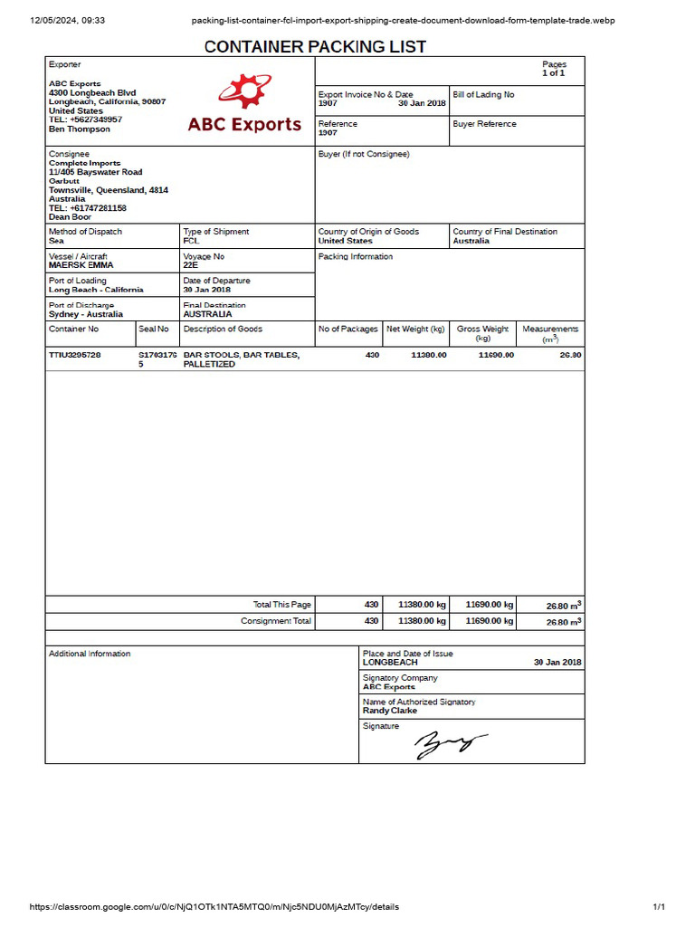 Packing List Container FCL Import Export Shipping Create Document ...