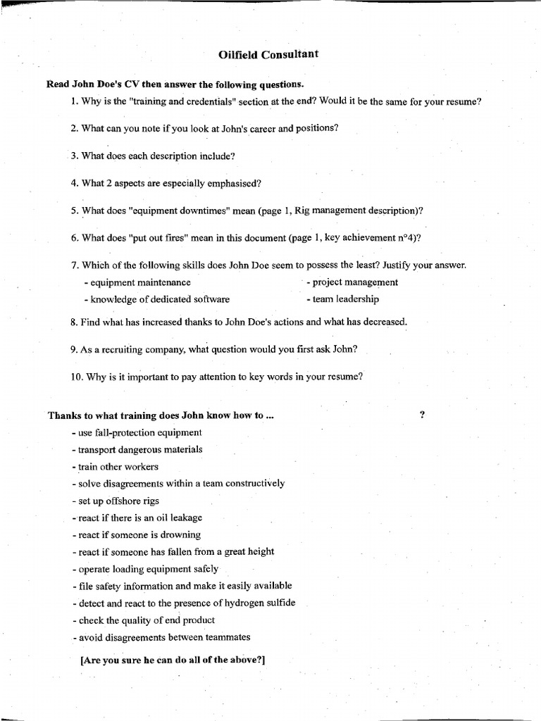 Oilfield Consultant Worksheet | PDF