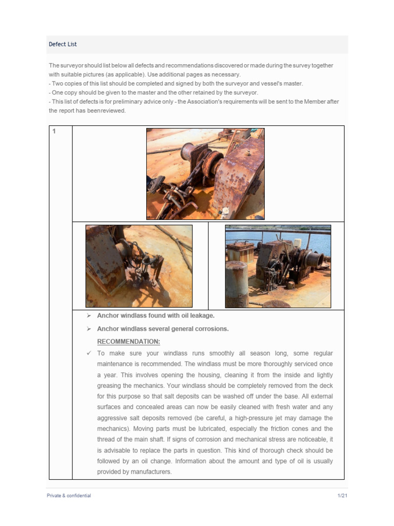 Curoil I - Defect List Shipowners | PDF