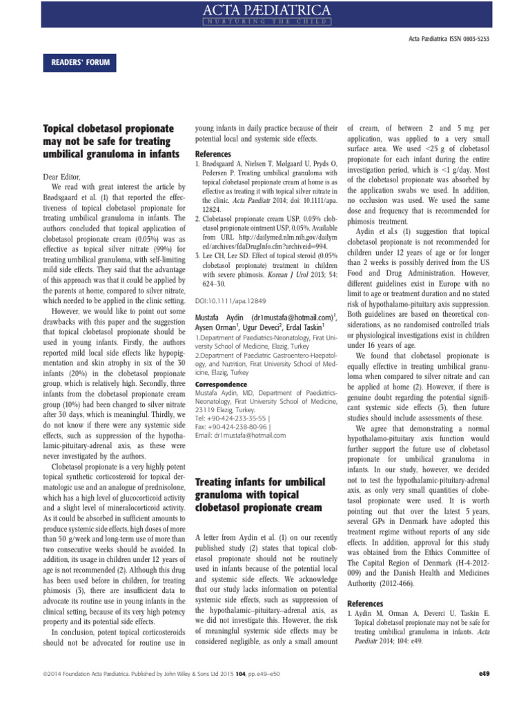 Treating Infants For Umbilical Granuloma With Topical Clobetasol ...