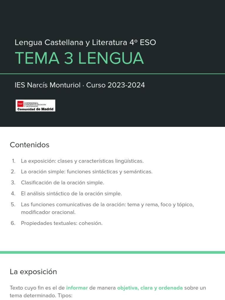 Lengua TEMA 3 Lengua Castellana y Literatura 4º ESO | PDF