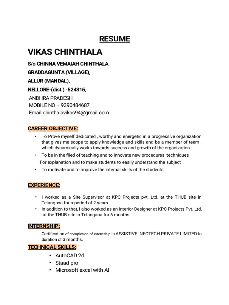 Resume Chinthala Vikas | PDF