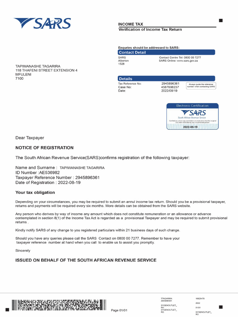 Sars Tax Number Mon-02 | PDF