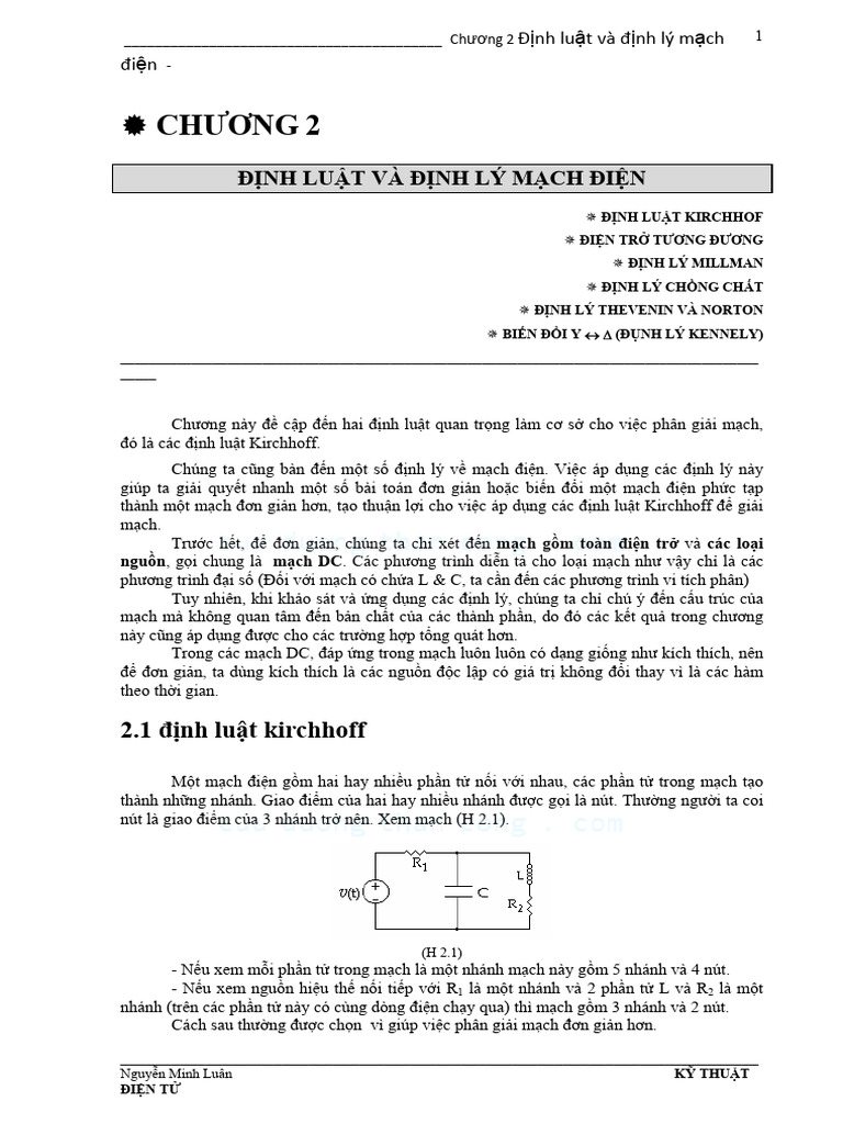 Ly-Thuyet-Mach-Dien - Chuong2 - Dinh-Luat-Va-Dinh-Ly-Mach-Dien - (Cuuduongthancong - Com) | PDF
