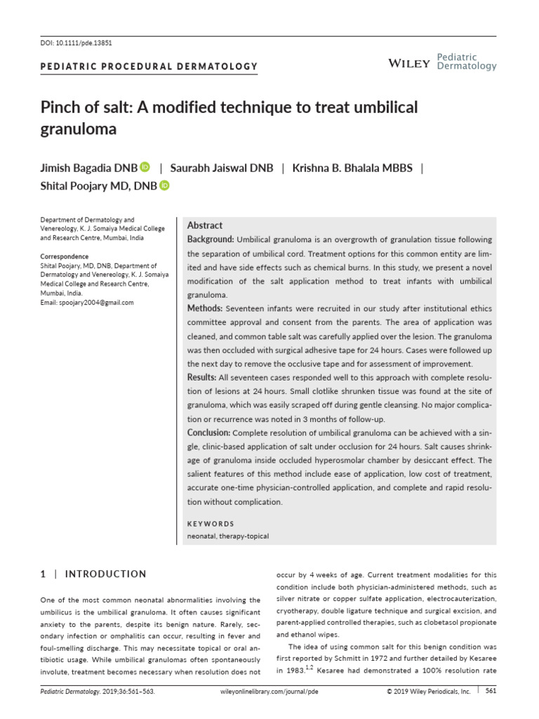 Pinch of salt A modified technique to treat umbilical granuloma | PDF