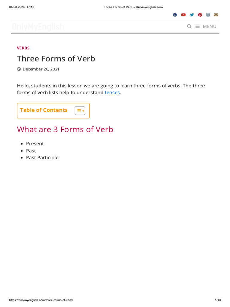 Three Forms of Verb » Onlymyenglish.com | PDF Three Forms of Verb » Onlymyenglish.com | PDF