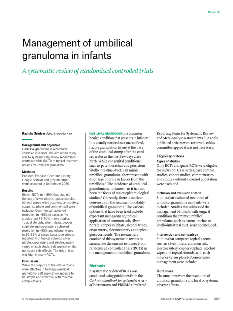 Management of Umbilical Granuloma in Infants A Systematic Review of ...