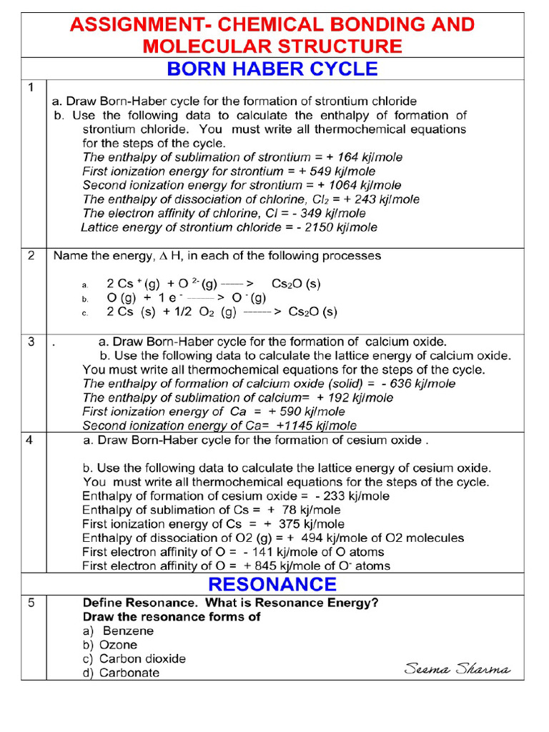 Chemical Bonding Assignment Xi-2024 | PDF