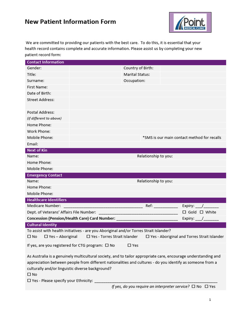 New Patient Information Form | PDF | Hypertension | Social Science