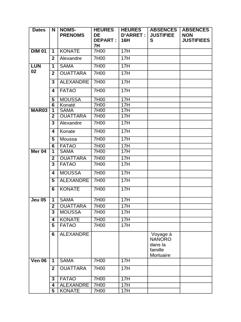 POINTAGE SEPTEMBRE 2024 | PDF