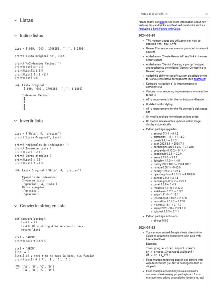 Ejemplos - Listas - Ipynb - Colab | PDF | Software | Programación de computadoras