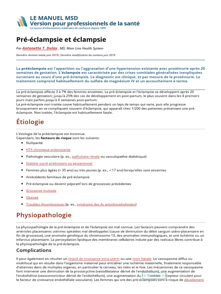 Pré-Éclampsie Et Éclampsie - Gynécologie Et Obstétrique - Édition Professionnelle Du Manuel MSD ...