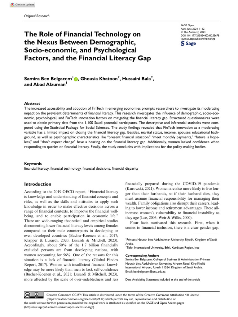 Sage Open-Financial Literacy Gap-May 2024 | PDF