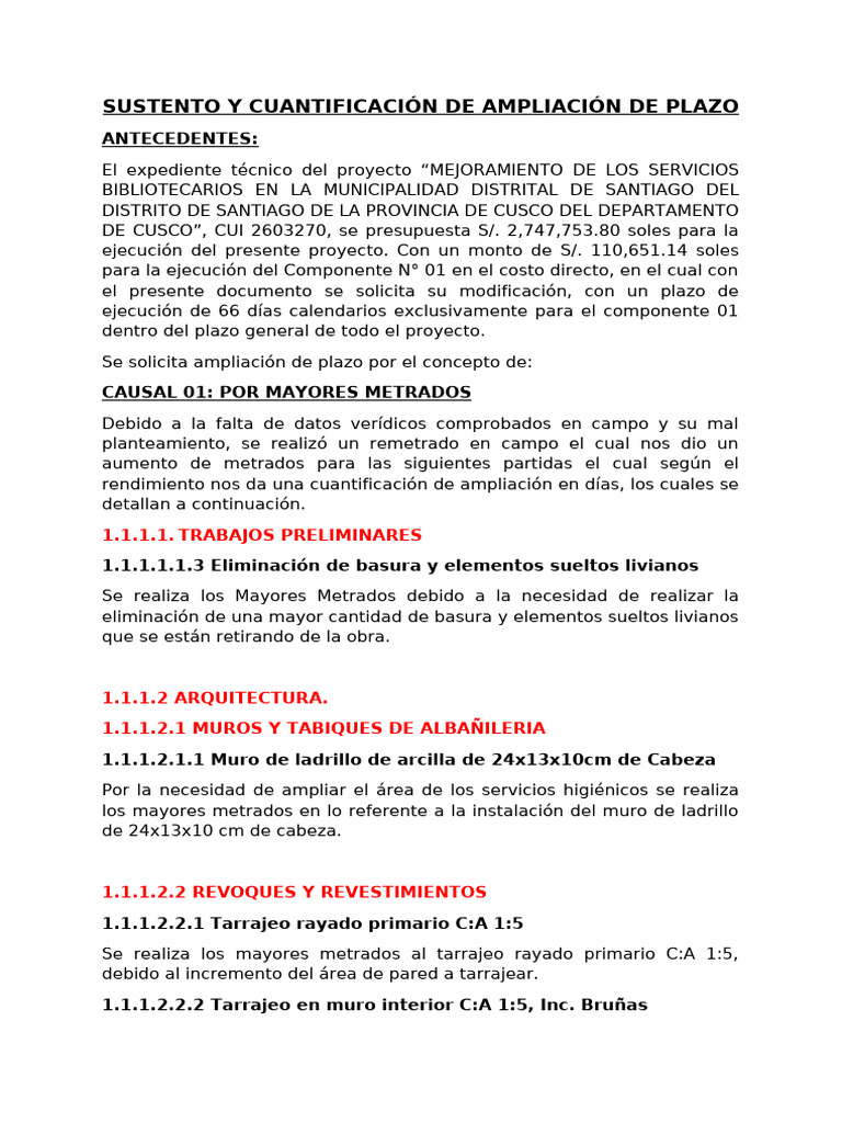 Sustento de Ampliación de Plazo | PDF