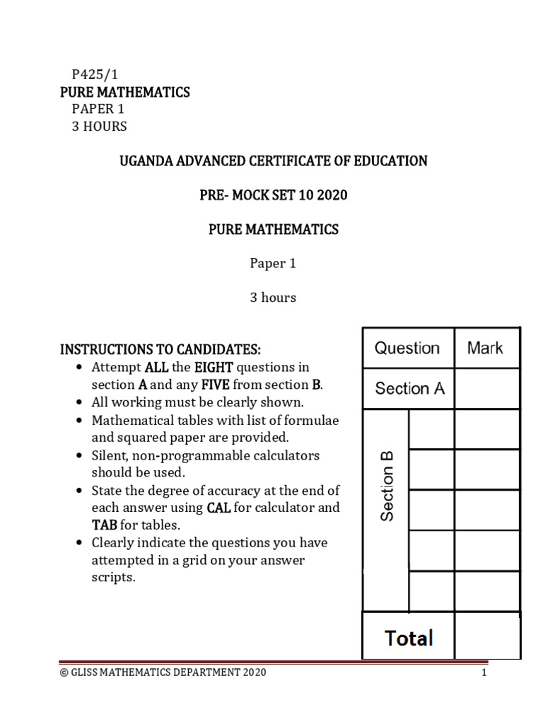 GLISS Post Mock 10 p1 2020 | PDF