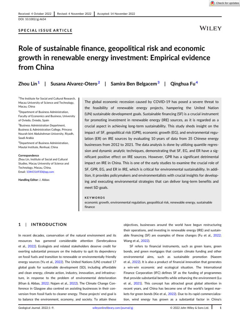 Geological Journal - 2022 - Lin - Role of Sustainable Finance ...