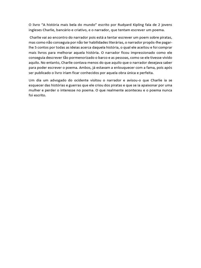 resumo a hist mais bela do mundo | PDF