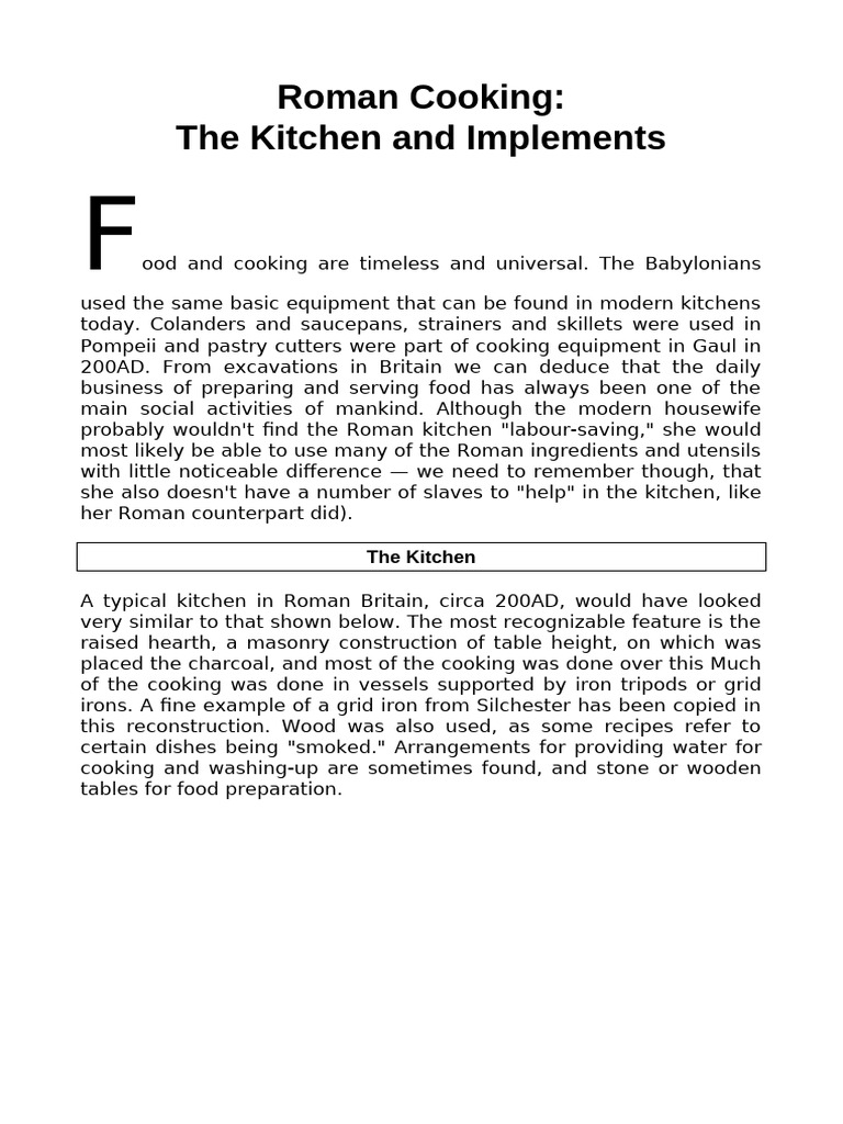 The Roman Period - Typical Kitchen | PDF