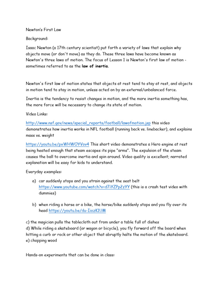 Newton's First Law Lesson | PDF