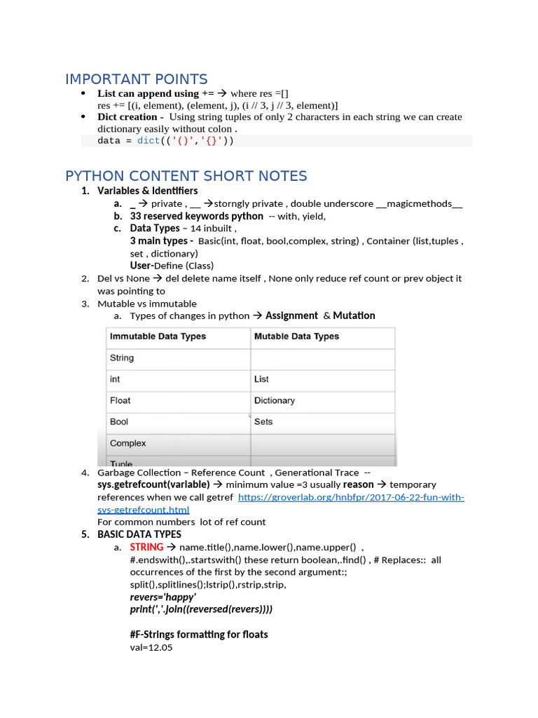 Python Revise Notes | PDF