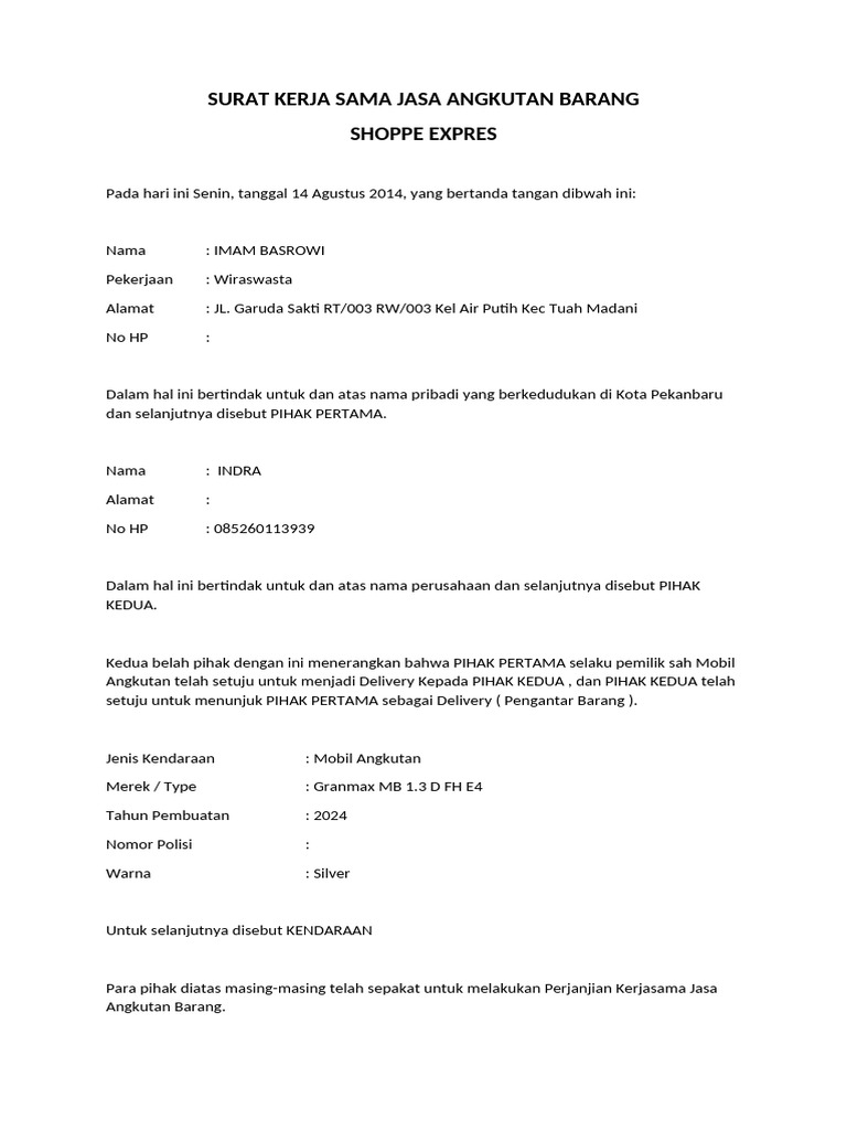 SURAT KERJA SAMA Gery | PDF | Law