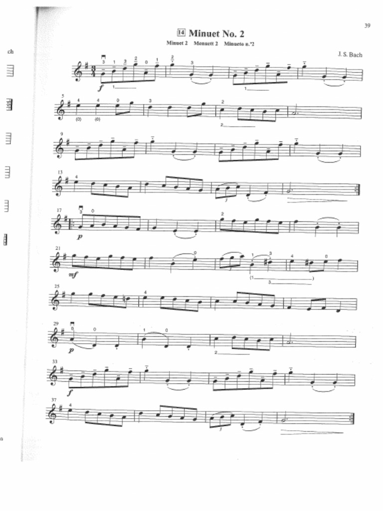 J.S.Bach Minuet No.2 Suzuki Vol1 Violino | PDF