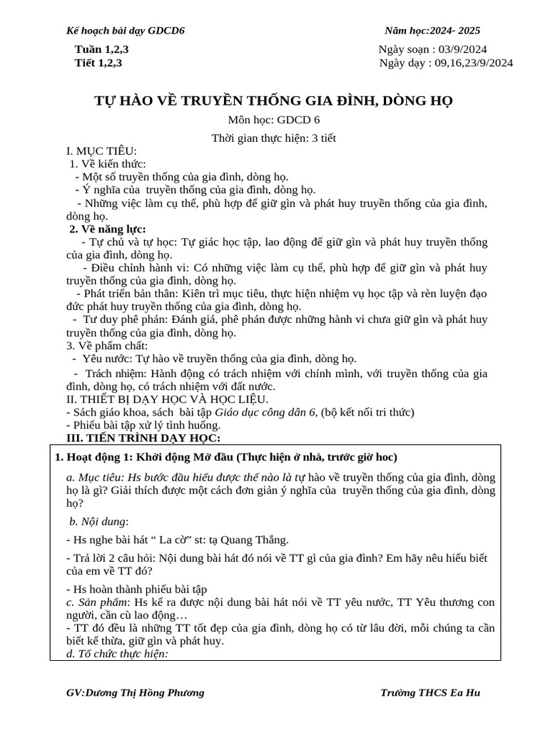 KHBD Gdcd6 Tiet 123 | PDF