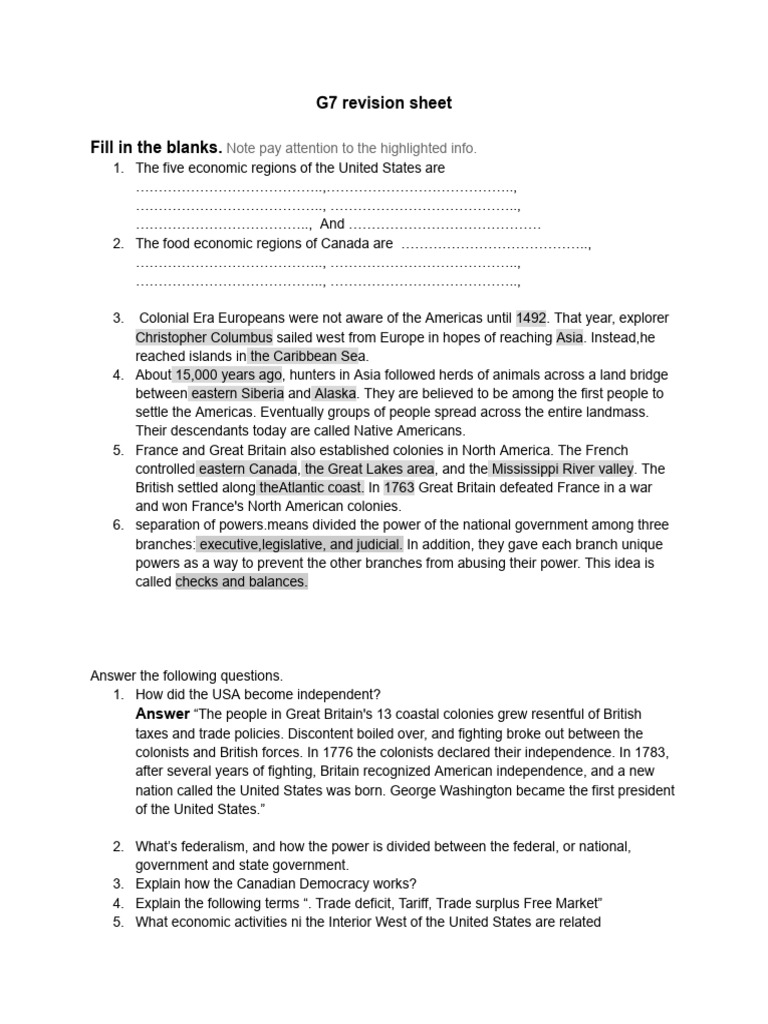 Revision Sheet G7 | PDF
