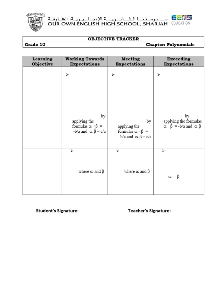 Polynomials - Objective Tracker | PDF