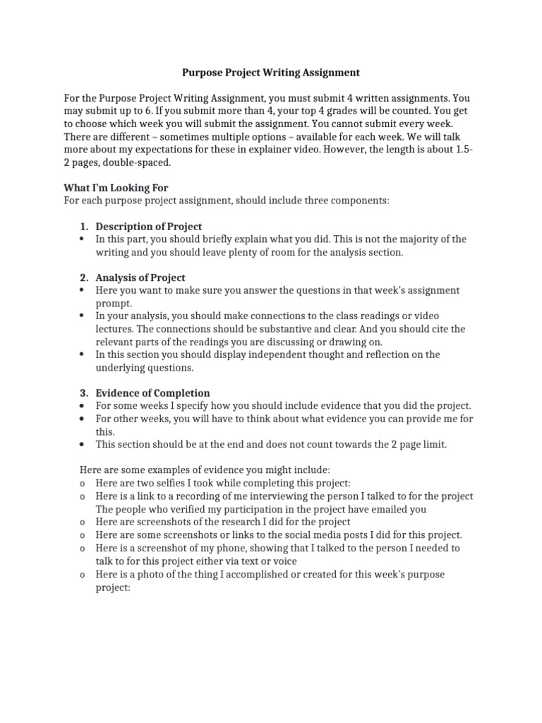 Purpose Project Assignment | PDF | Happiness | Social Psychology