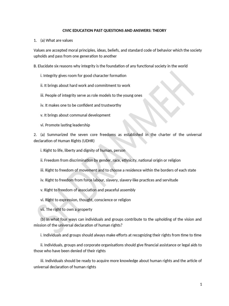 Civic Education Past Questions and Answers | PDF