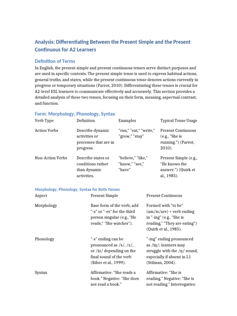 Present Simple vs Continuous Analysis Updated | PDF