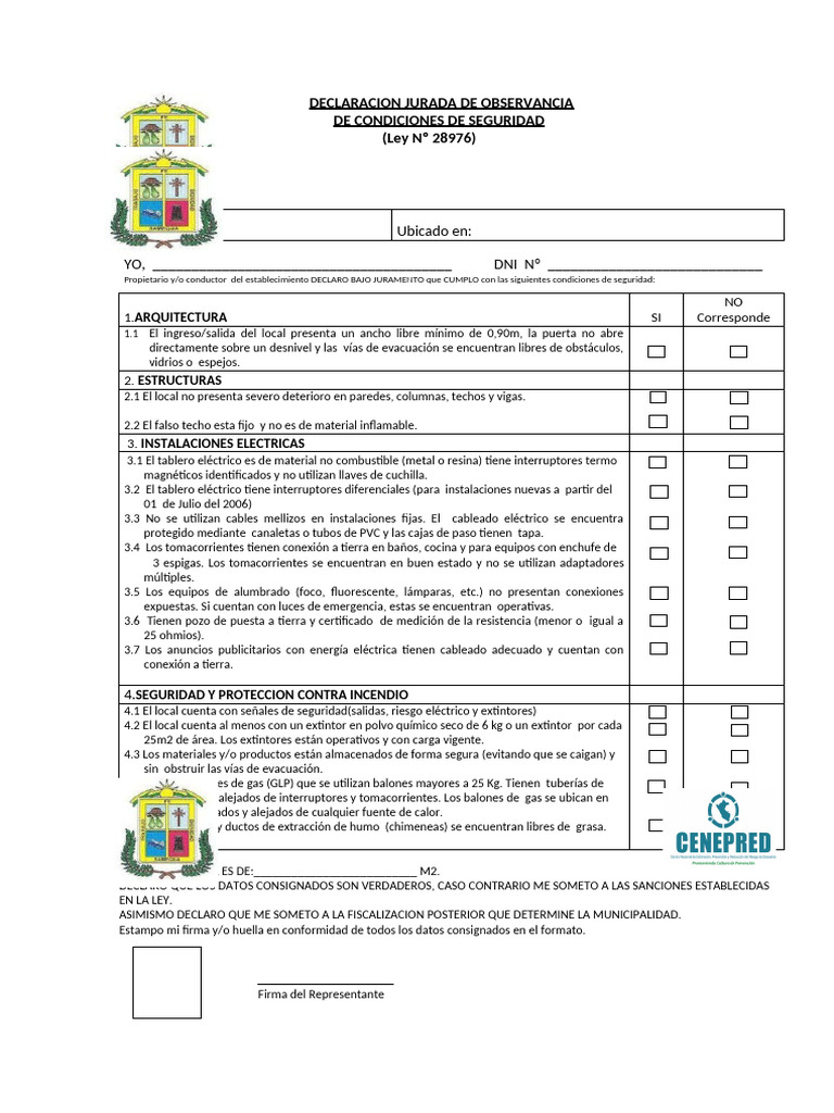 Formulario 3100 Declaracion Jurada de Observancia de Seguridad | PDF