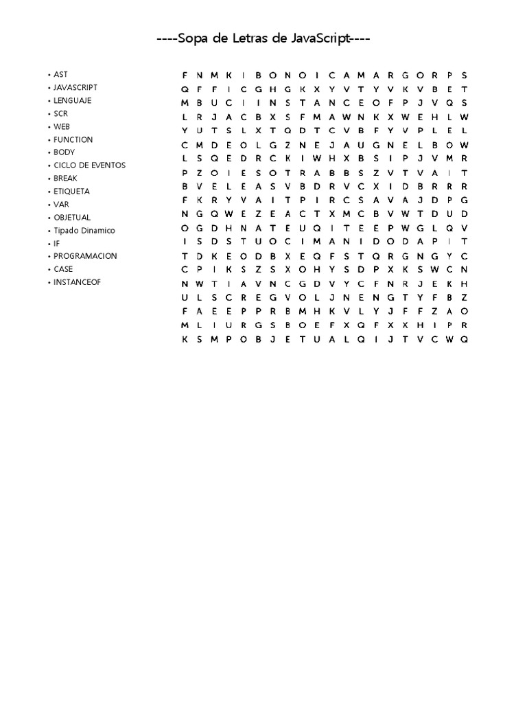 Sopa de Letras de JavaScript | PDF
